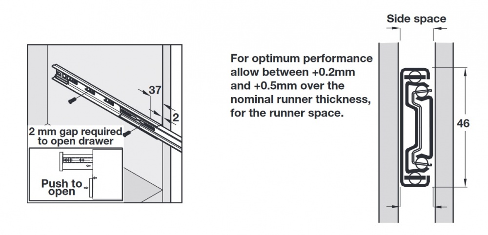 Ball Bearing Touch Release Drawer Runners Accuride 3832TR - solmer.co.uk